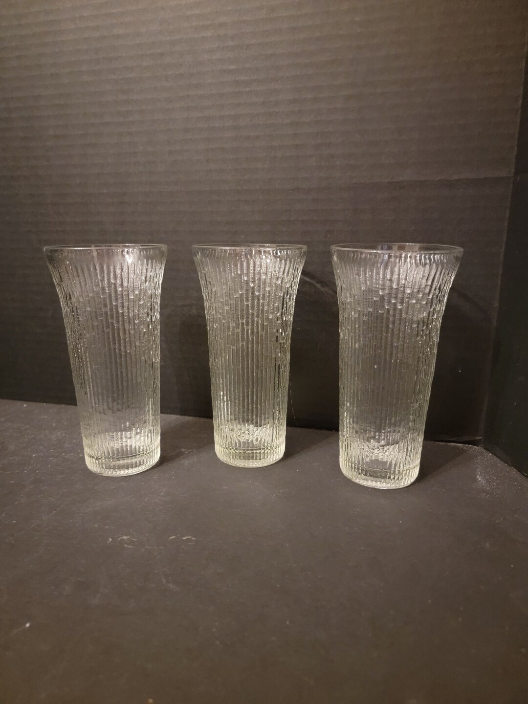 3 Vintage Jeanette Finlandia Ice Tree Bark Glass Tumblers Flared Rim ...