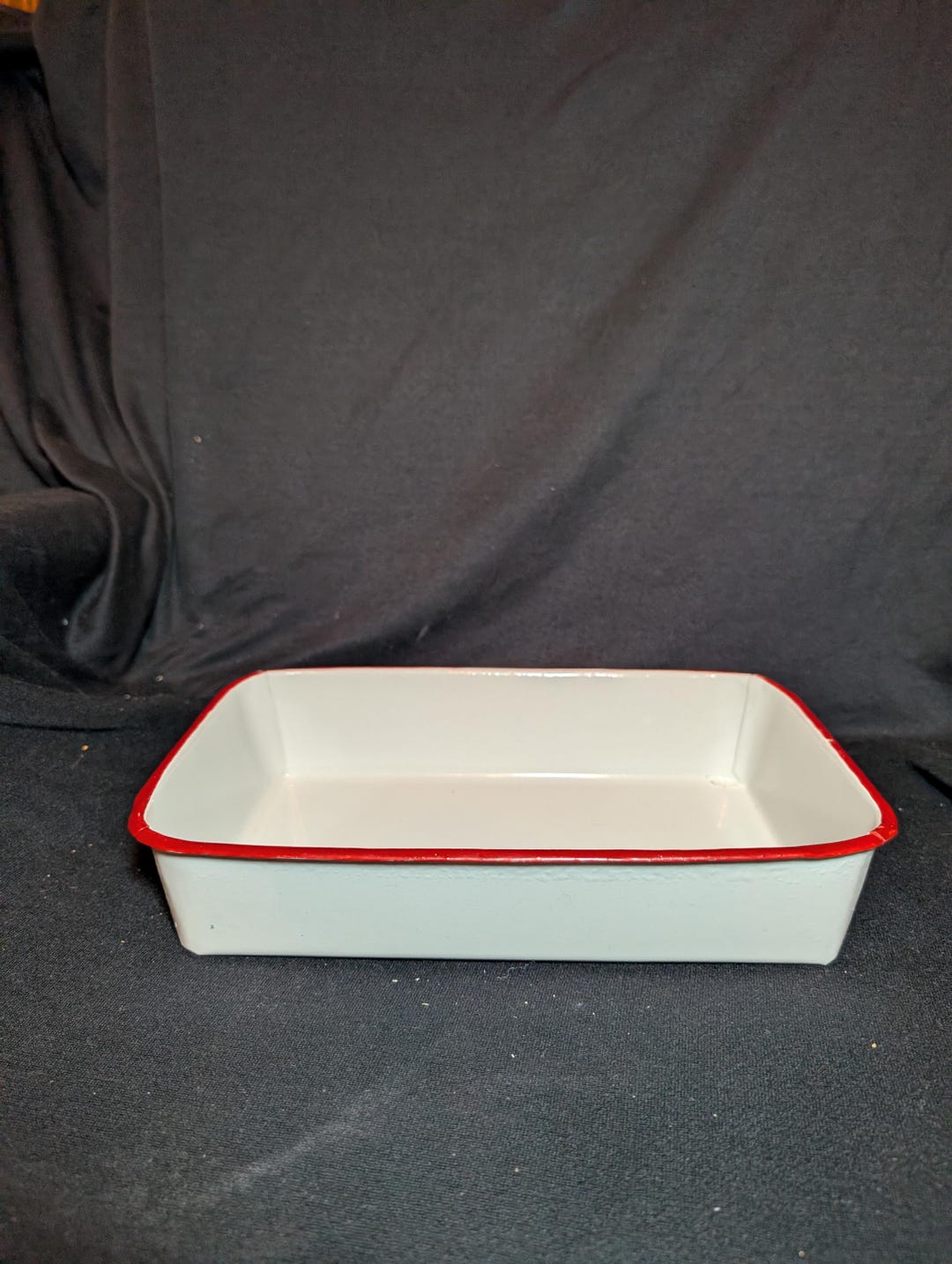 Vintage White Enamelware Rectangular Cake Pan Red Trim Farmhouse ...