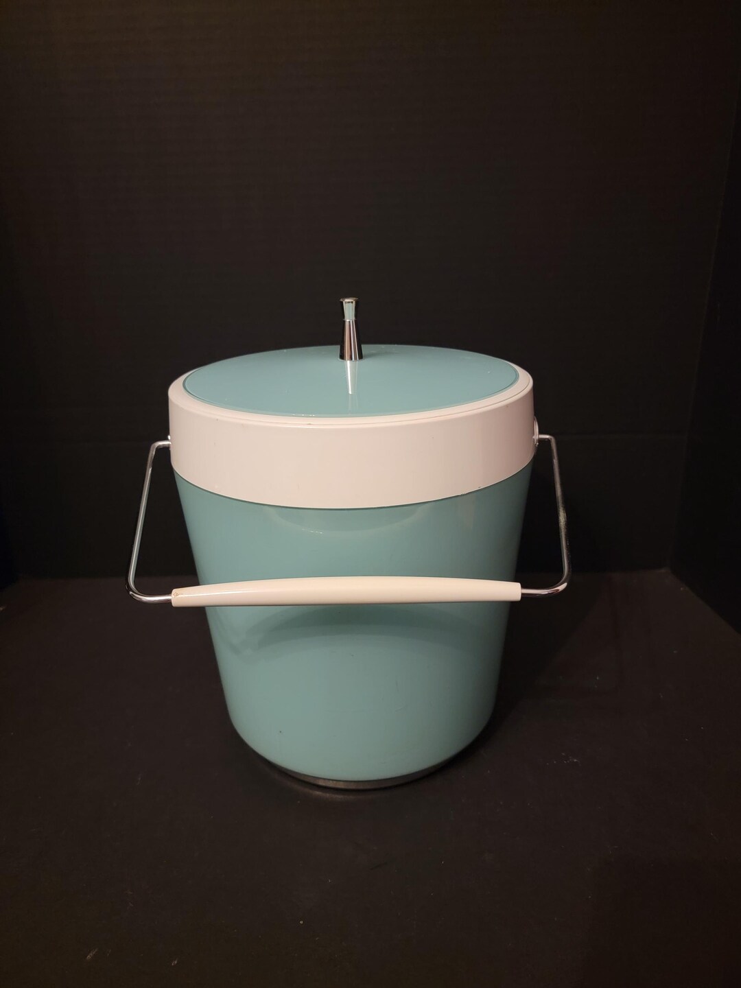 Vintage Insulated Turquoise Ice Bucket Container W Bale Lid White ...
