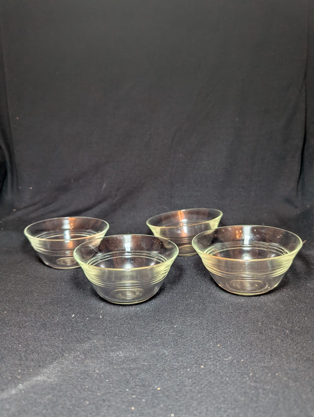 4) Vintage Pyrex Custard Cups Clear Glass 3 Ring Ribbed #445 5 Oz ...