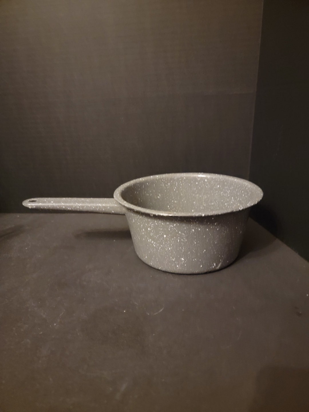 Vintage Enamelware Sauce Pan Gray Spackle Graniteware Farmhouse Kitchen ...