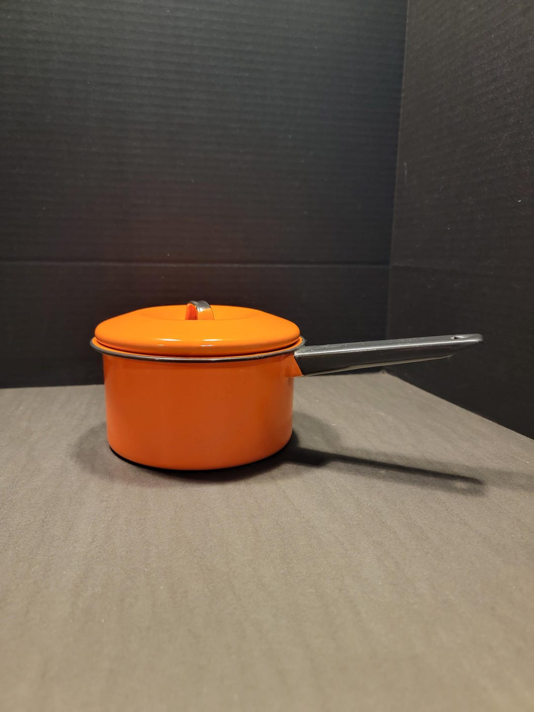 Vintage Orange Enamelware Saucepan W Lid Black Trim and Handle ...