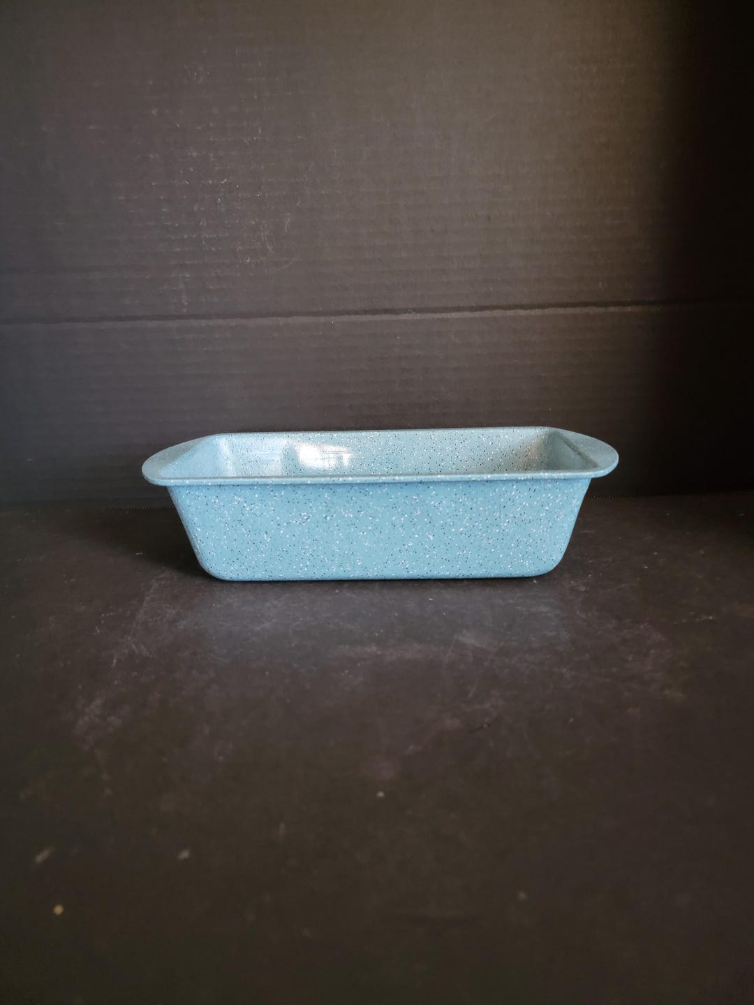 Vintage Enamelware Loaf Pan Blue Speckle Graniteware Baking Dish 7.5" X ...
