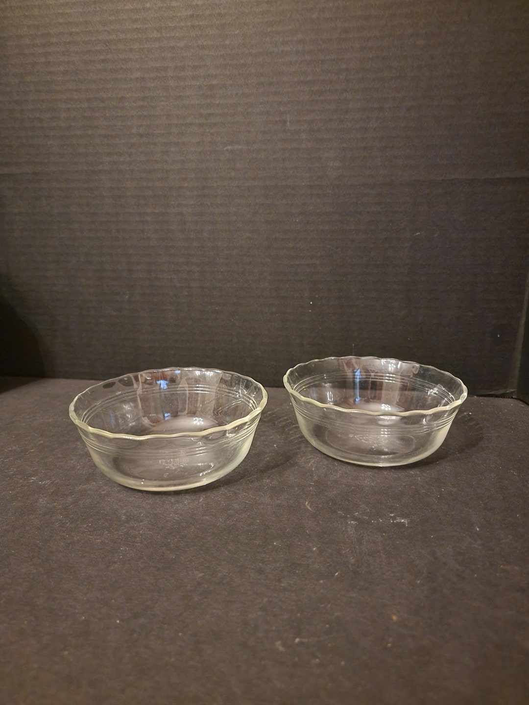Vintage Pyrex Custard Cups 2 Cups Clear Glass Scalloped Edge 3 Ring 465 ...