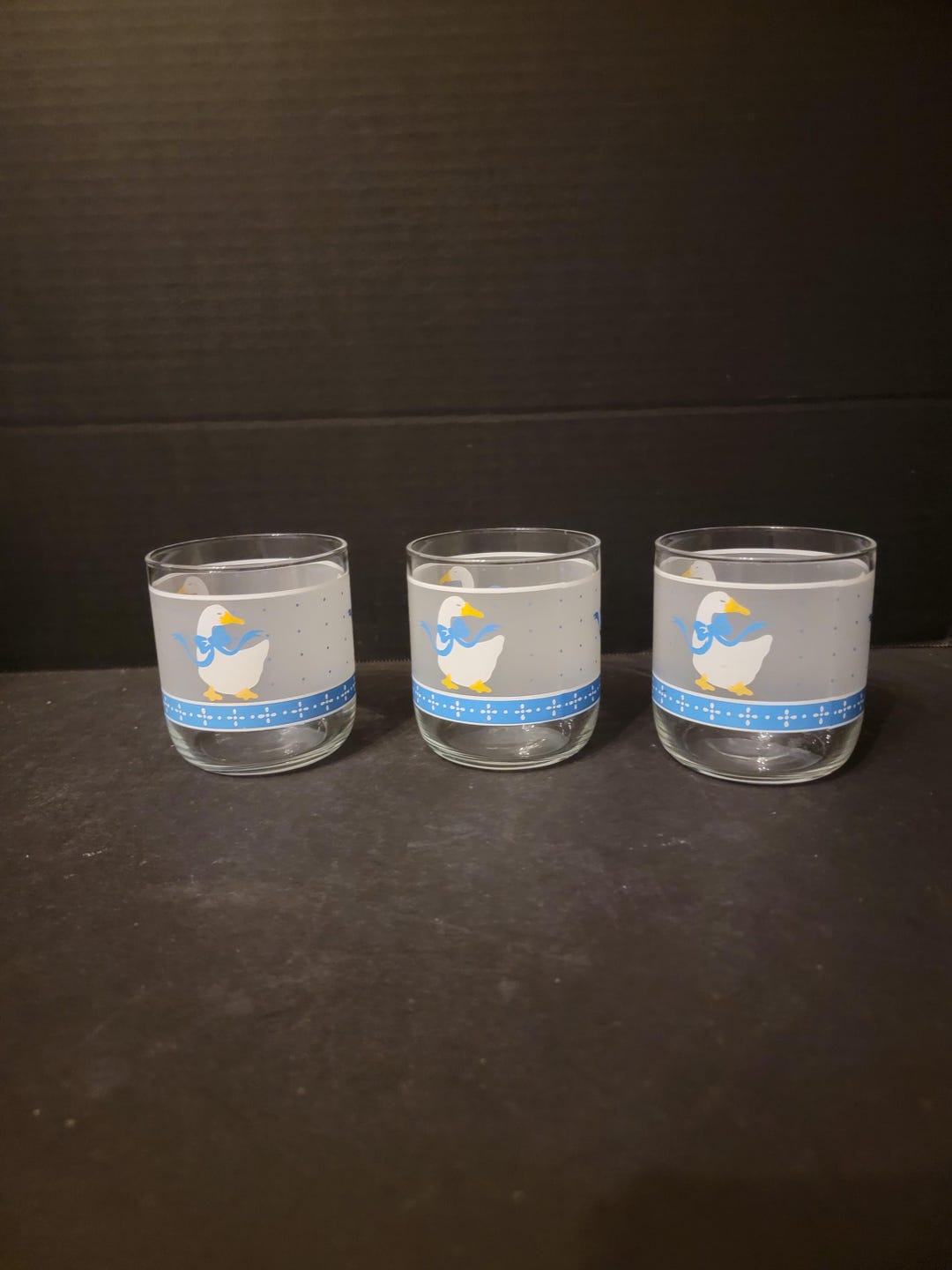 3) Vintage Libby Goose Blue Ribbon Glass on the Rocks 3.5" Tall 10 Oz ...