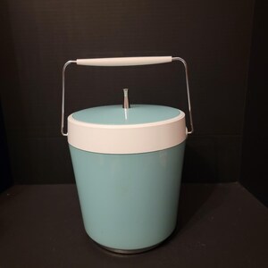 Vintage Insulated Turquoise Ice Bucket Container W Bale Lid White ...