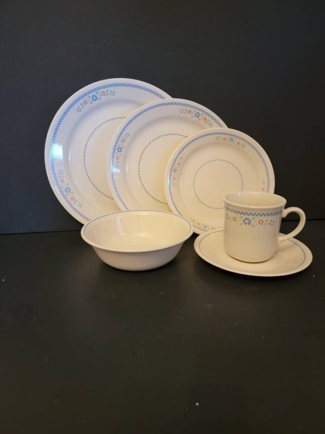 Vintage Corelle Corning Ware Needlepoint Dishes Cup Saucer Dinner Plate ...