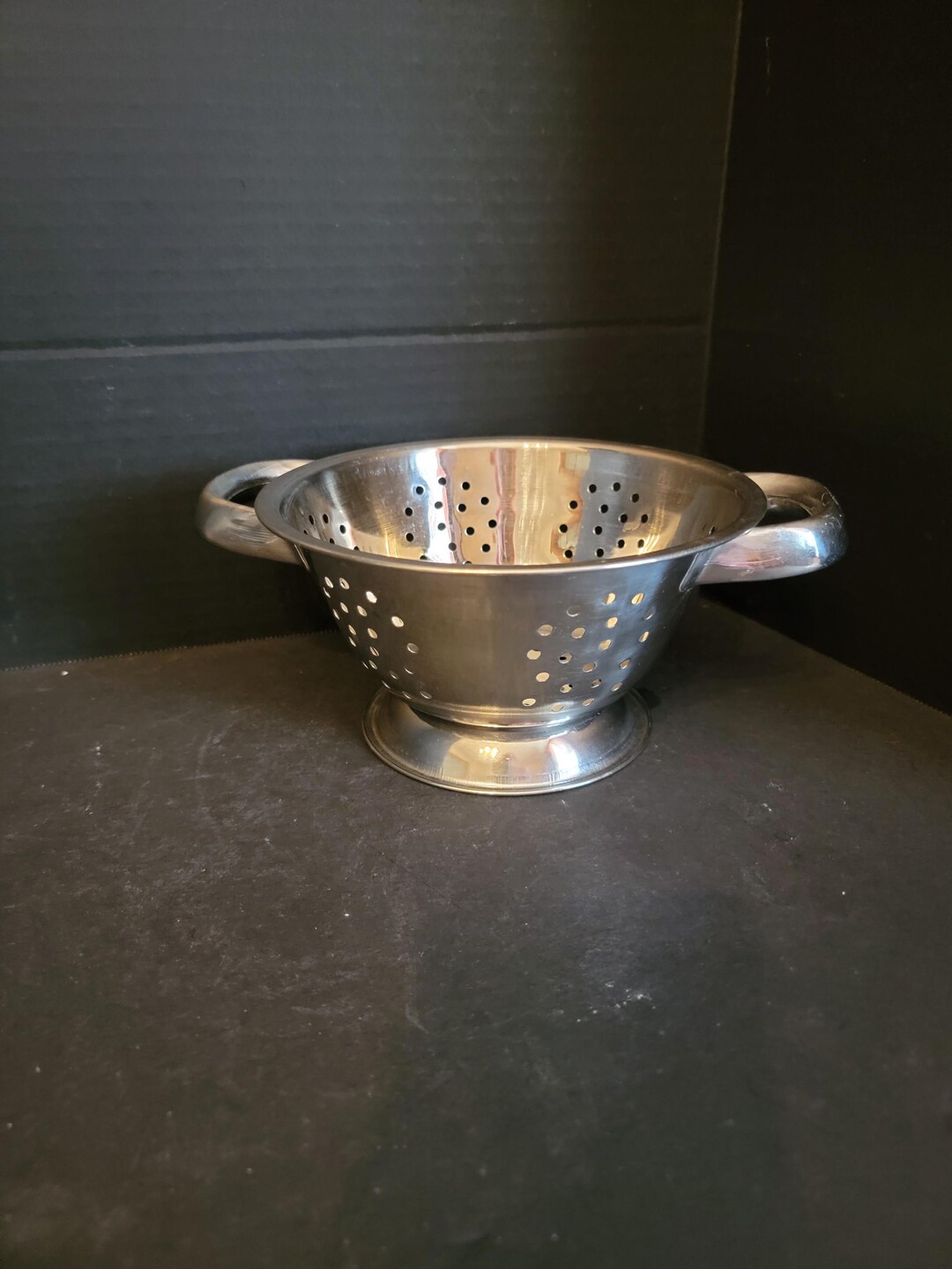 Vintage Small Metal Colander Strainer Sieve Footed Handles Punched ...