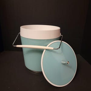 Vintage Insulated Turquoise Ice Bucket Container W Bale Lid White ...
