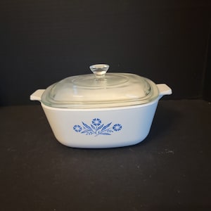 Vintage CORNING WARE Covered Casserole Dish Cornflower Blue Pattern 6 Cups Soup Vegetables ...