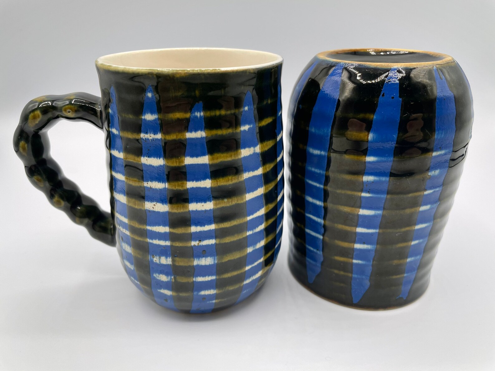 Vintage Ceramic Cobalt Blue and Black Coffee Mugs Set of 2 - Etsy