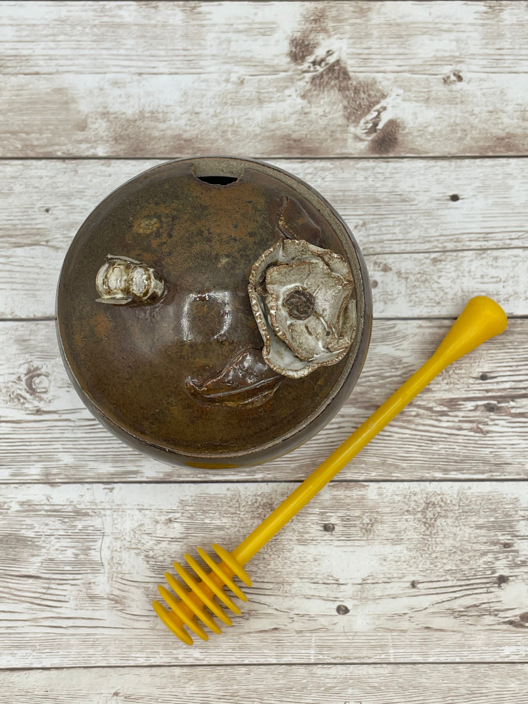 Vintage Homemade Honey Pot with Bee and Flower | Etsy