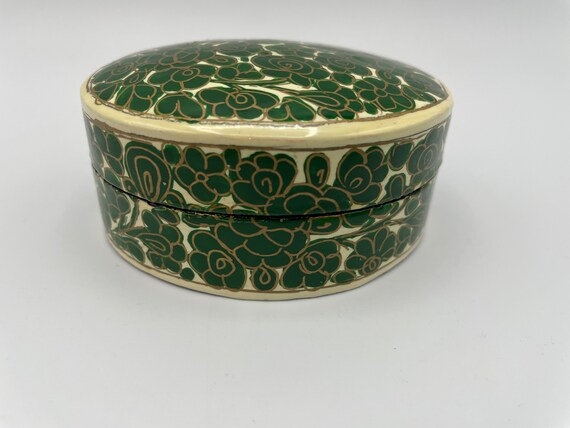 Vintage Paper mache Colorful Trinket Box Oval Hand Pa… - Gem