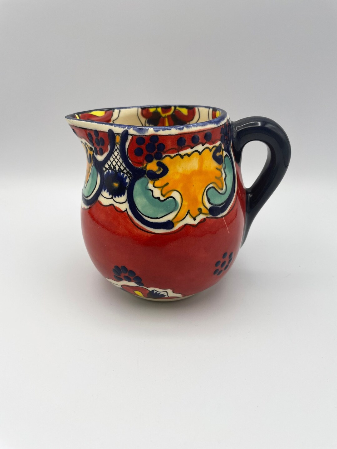 Red Pitcher With Floral Pattern, Ceramic Pitcher, Vintage Pitcher ...
