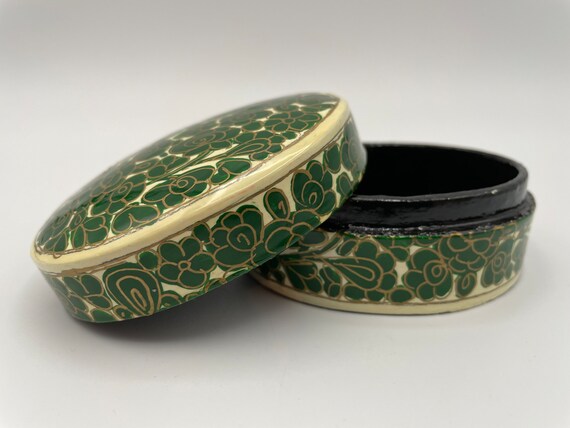 Vintage Paper mache Colorful Trinket Box Oval Hand Pa… - Gem