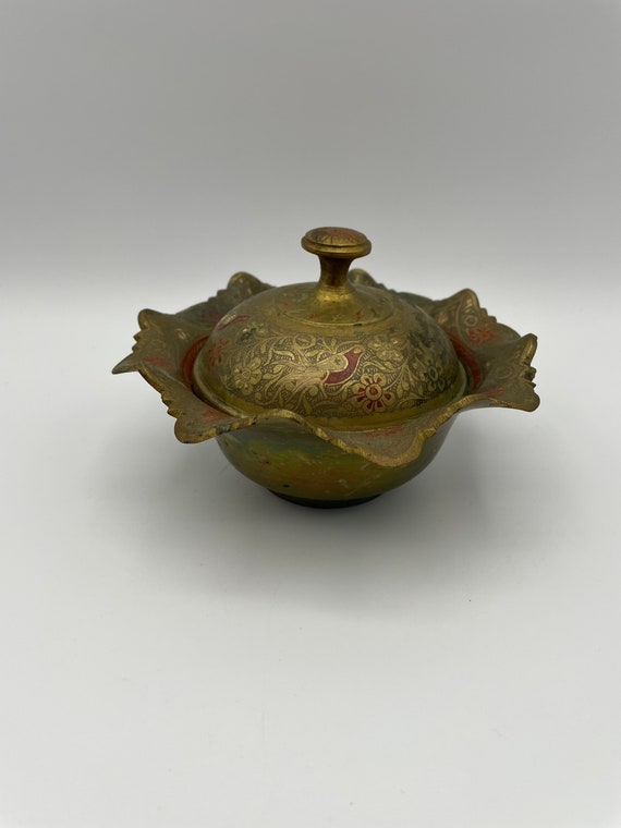 Vintage Brass Container With Etched Floral Design Brass - Etsy