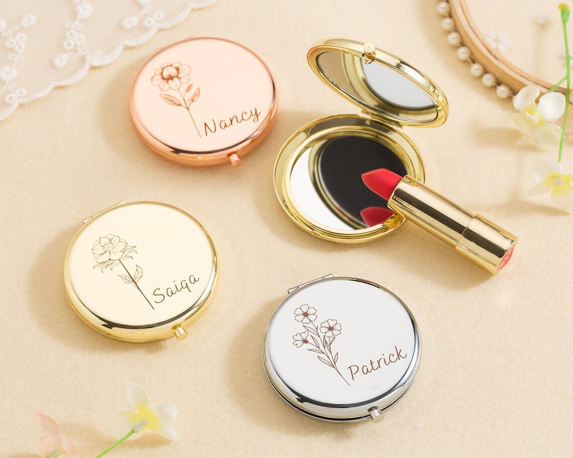 Custom Name Mirror,birth Flowers Gift,custom Mirror,bridesmaid Gifts ...