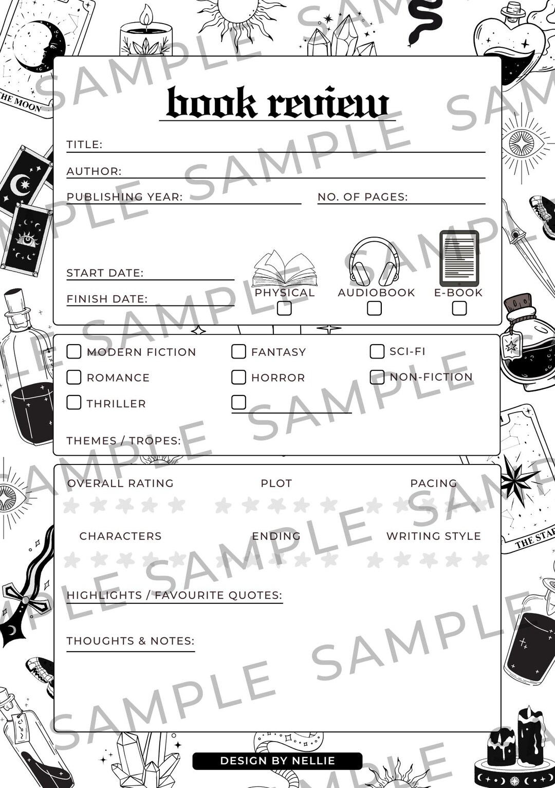 Digital Printable Book Review Sheets A5-size Witchy Vibes Reading ...