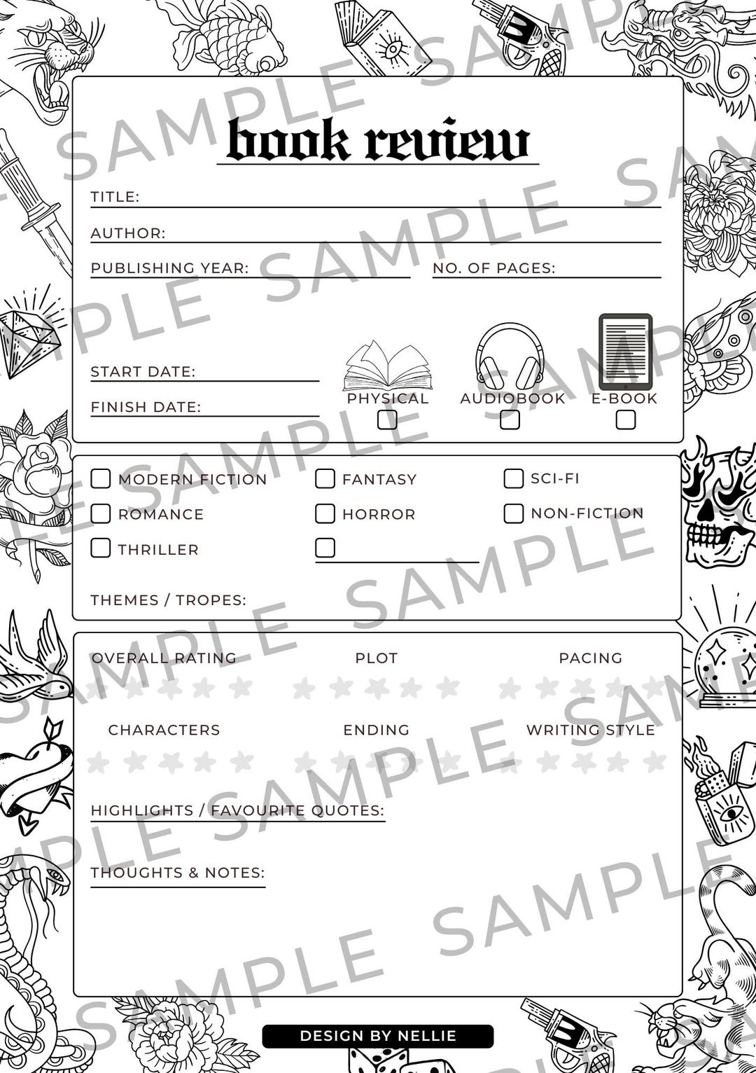 Digital Printable Book Review Sheets A5-size Tattoo Vibes Reading ...