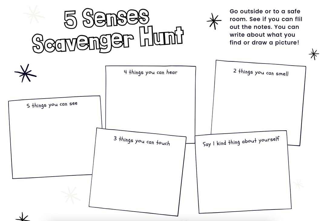 Five Senses Scavenger Hunt - 54321 for Anxiety - Grounding Exercise ...