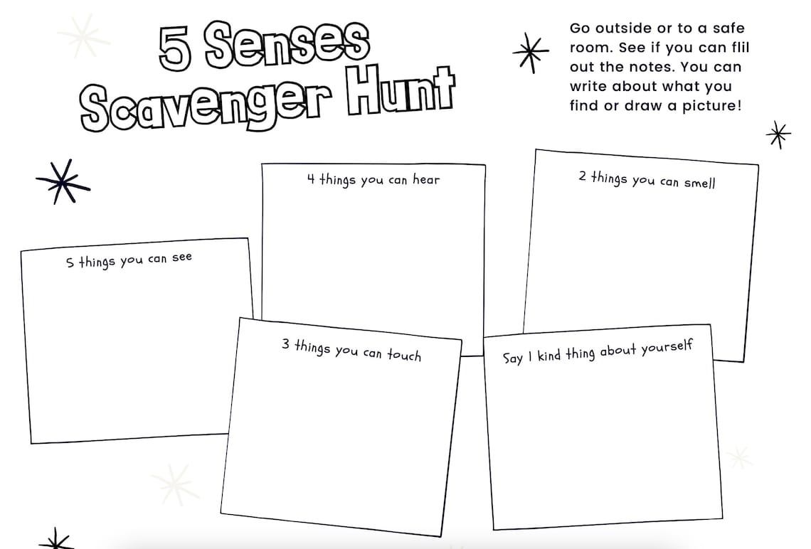 Five Senses Scavenger Hunt - 54321 for Anxiety - Grounding Exercise ...
