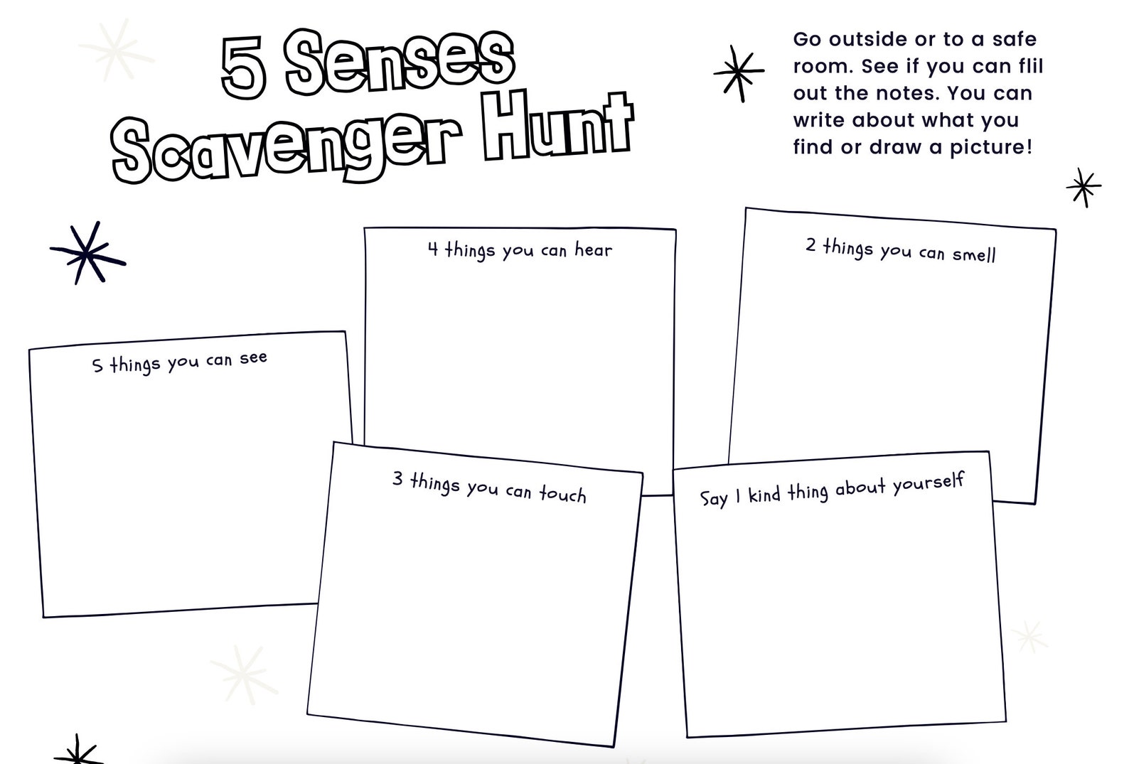 Five Senses Scavenger Hunt - 54321 for Anxiety - Grounding Exercise ...
