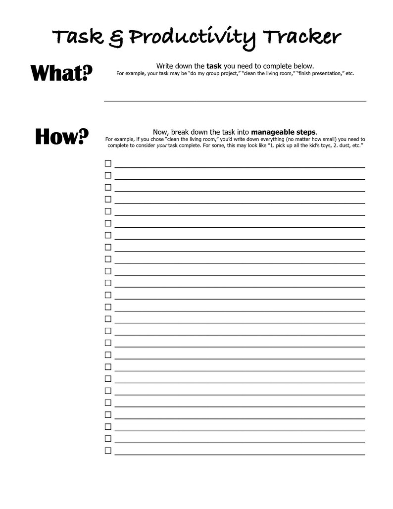 Task & Productivity Tracker ADHD Worksheet Attention - Etsy