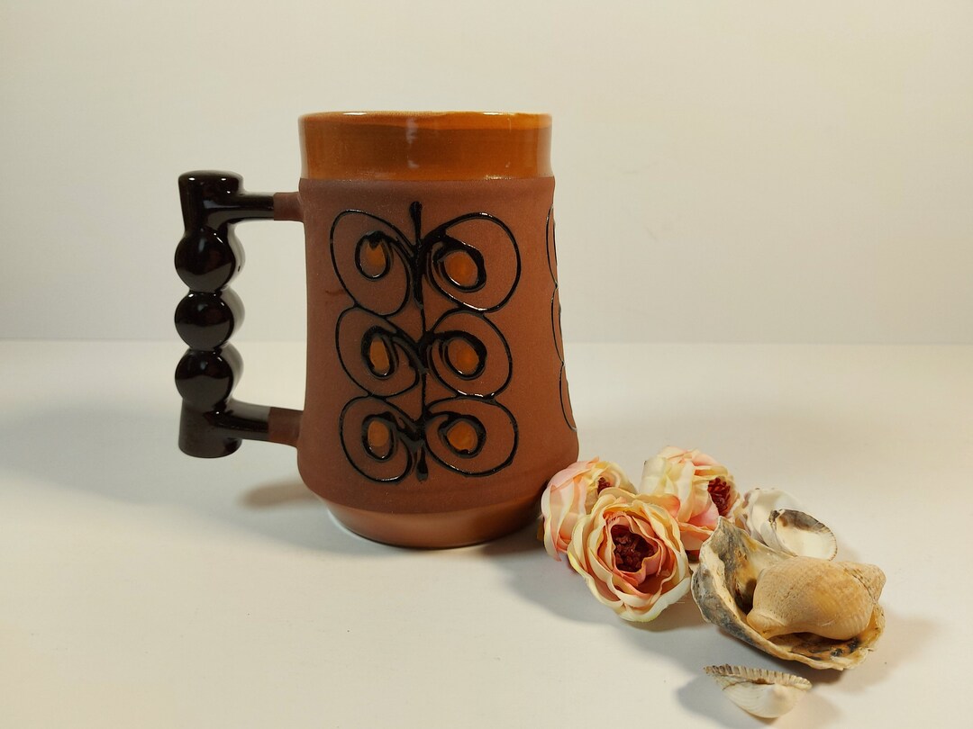Vintage Japanese Brown and Black Ceramic Tankard /stein With Swirls ...
