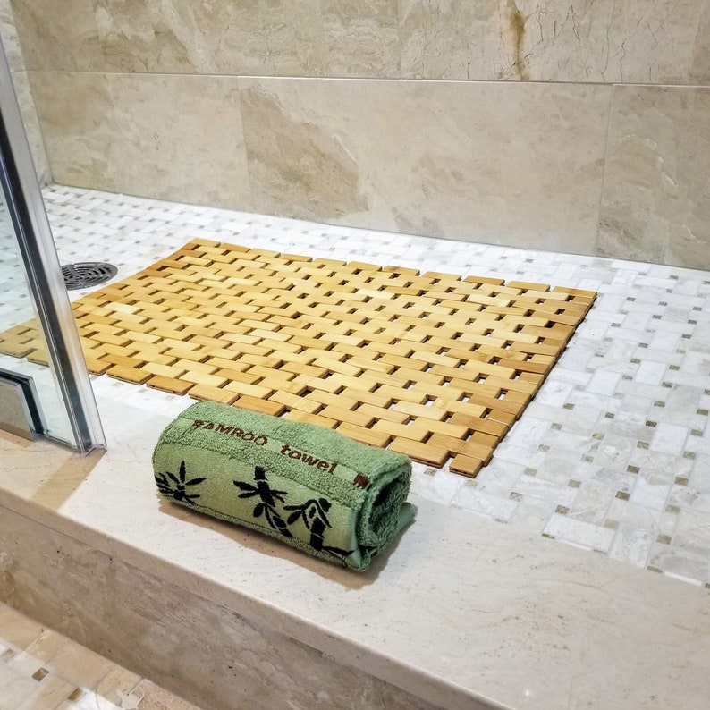 Elegant 100 Natural Bamboo Bath Mat And Bamboo Fiber Hand Towel Etsy
