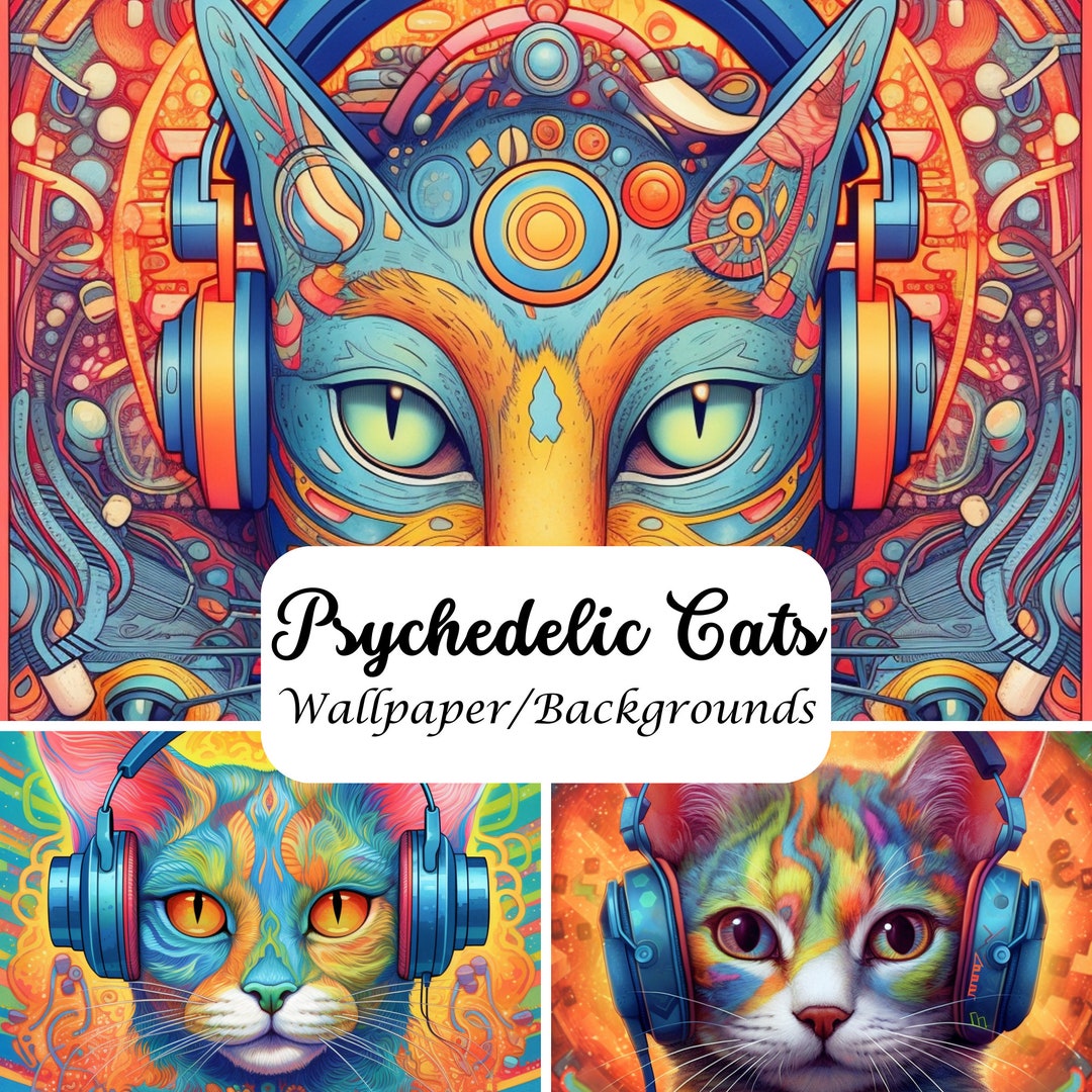 Psychedelic Cat Art, Prints, Wallpaper, Bundle 3 Pack, Backgrounds ...