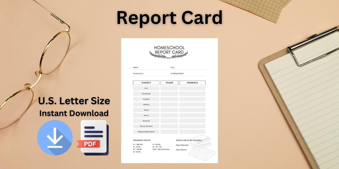 Homeschool Report Card Printable Instant Download High School ...