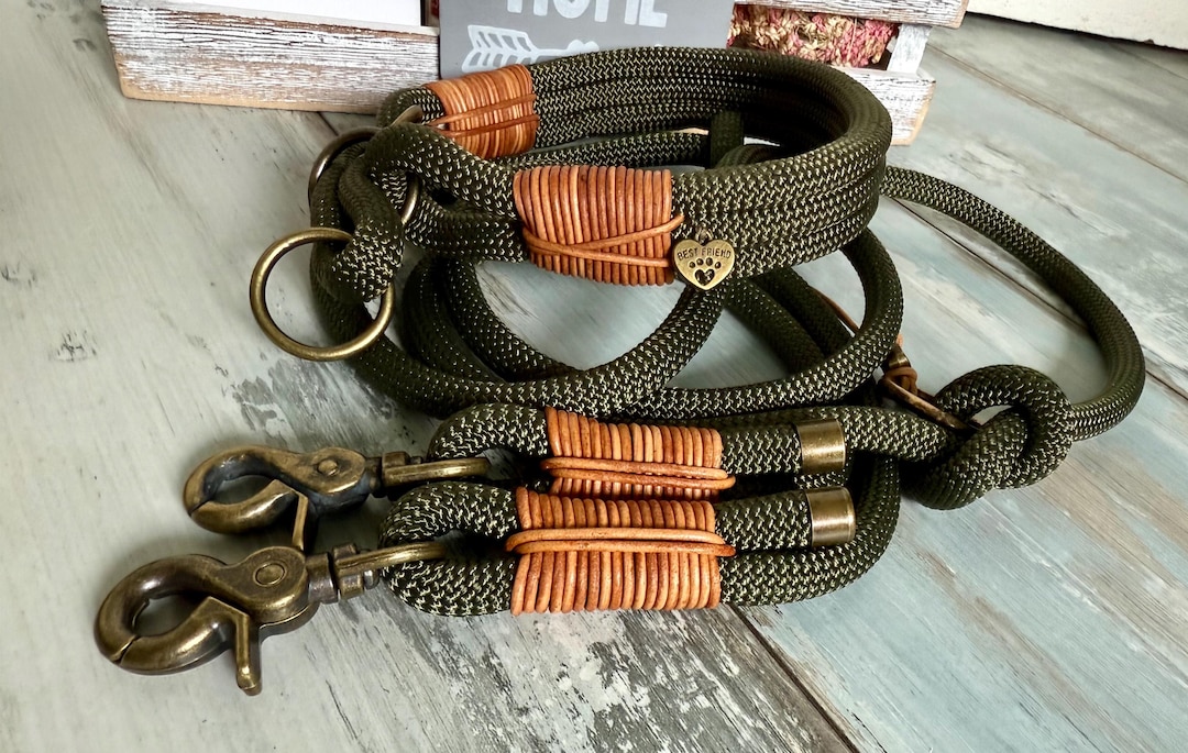 Elegant Set – Rope Leash & Choke Collar With Antique Brass - Etsy