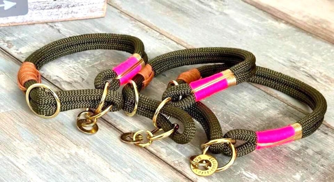 Choke Collar Rope Collar Adjustable Olive Neon Pink Brass - Etsy