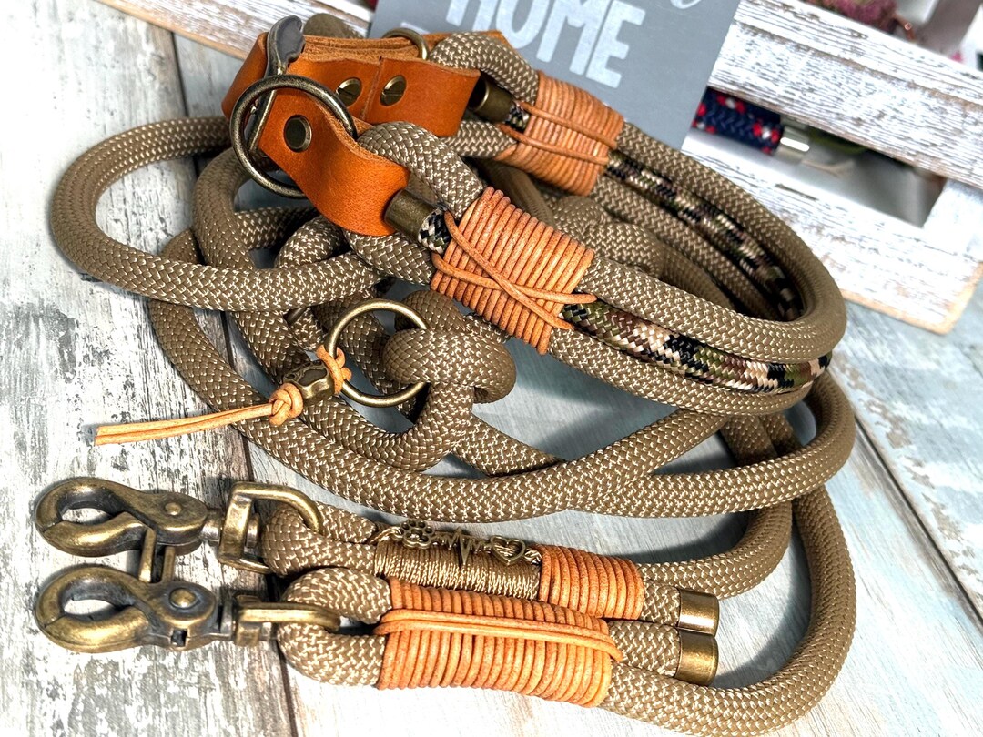 New! Rope Leash and Collar Set Coyote Brown Camouflage Leather Buckle ...