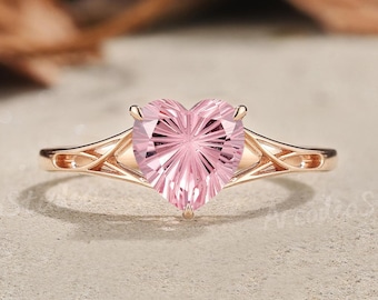 Unique Heart Shaped Firework Cut Pink Sapphire Engagement Ring Rose ...