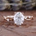 Dainty Oval Moissanite Engagement Ring Nature Inspired Ring Leaf Floral ...
