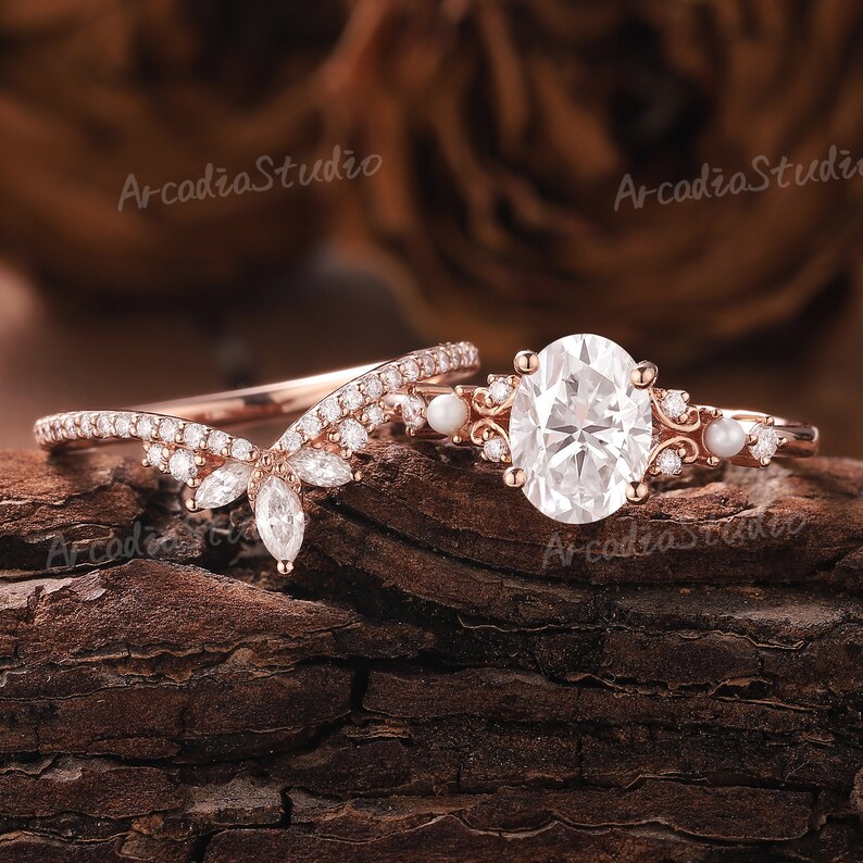 Vintage Moissanite Engagement Ring Set Moissanite Wedding Ring Set ...