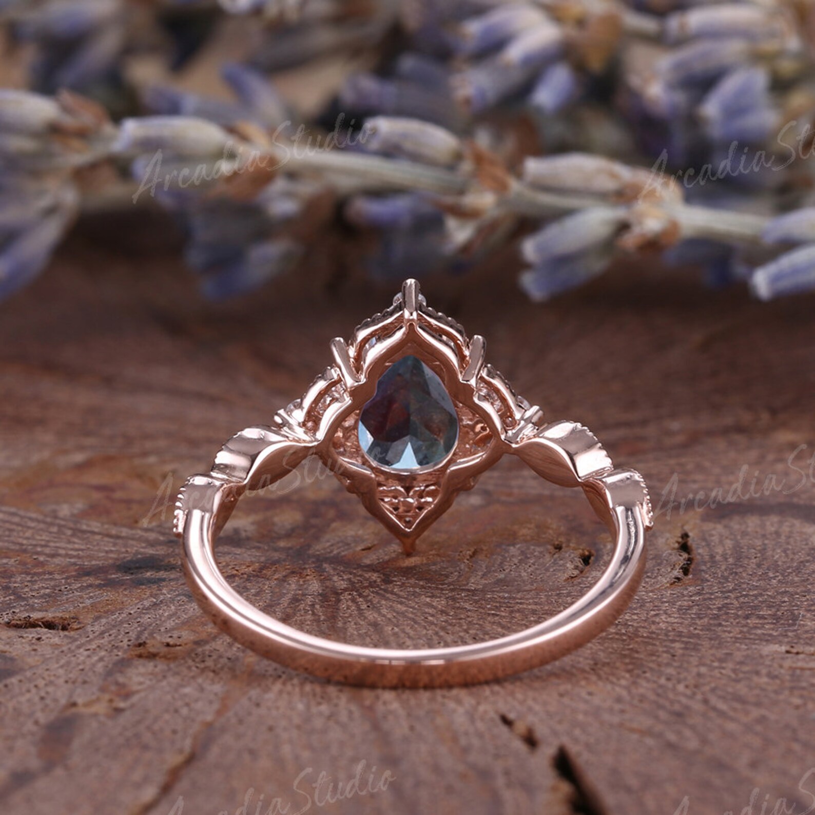 Unique Alexandrite Engagement Ring Pear Cut Cluster Moissanite | Etsy