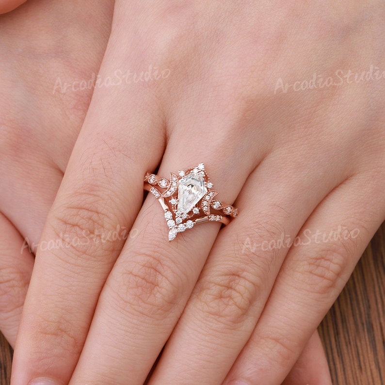 Vintage Coffin Cut Moissanite Wedding Ring Set Moissanite Moon - Etsy