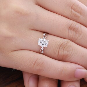 Dainty Oval Moissanite Engagement Ring Nature Inspired Ring Leaf Floral ...