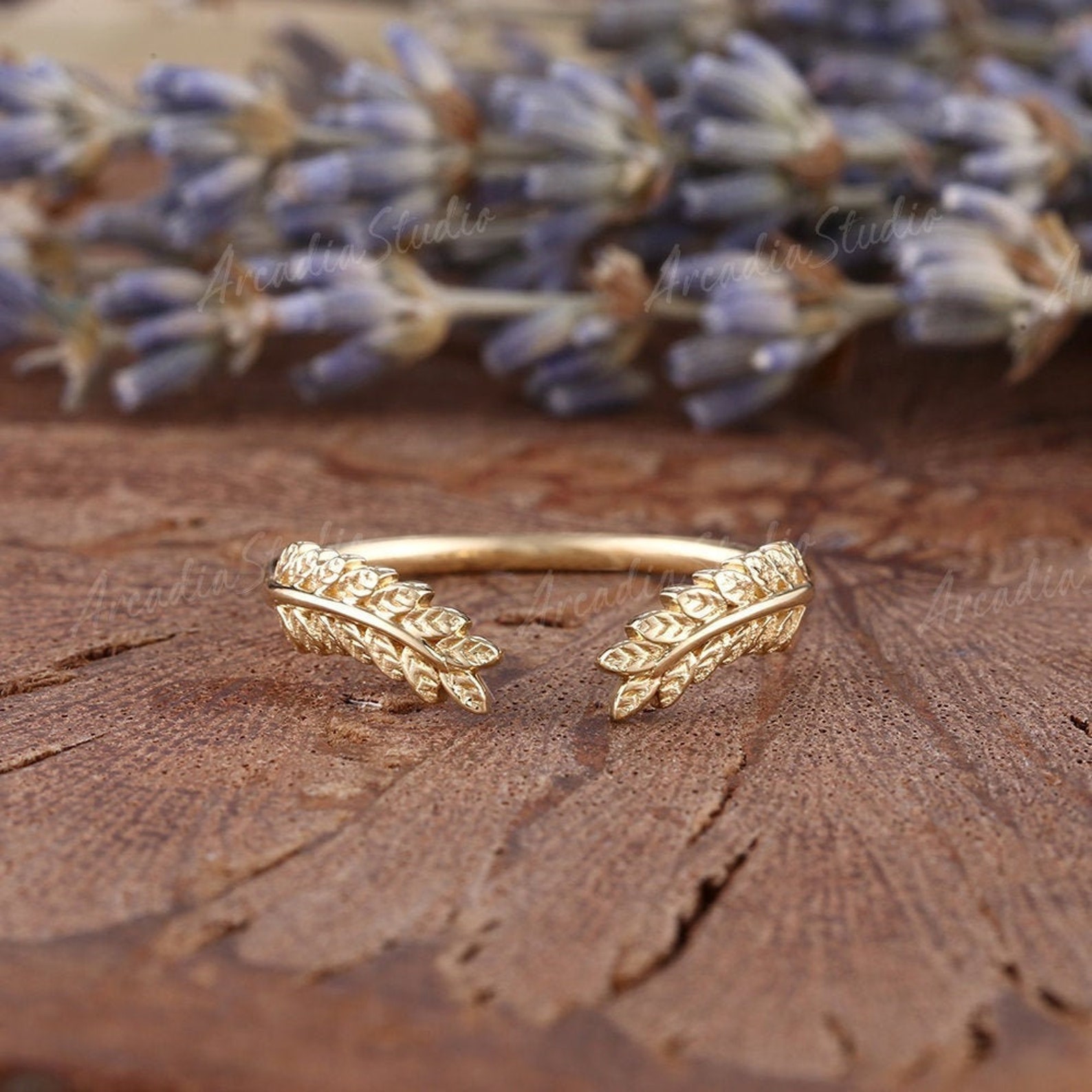 Vintage Leaf Engagement Ring Yellow Gold Leaf Wedding Band | Etsy