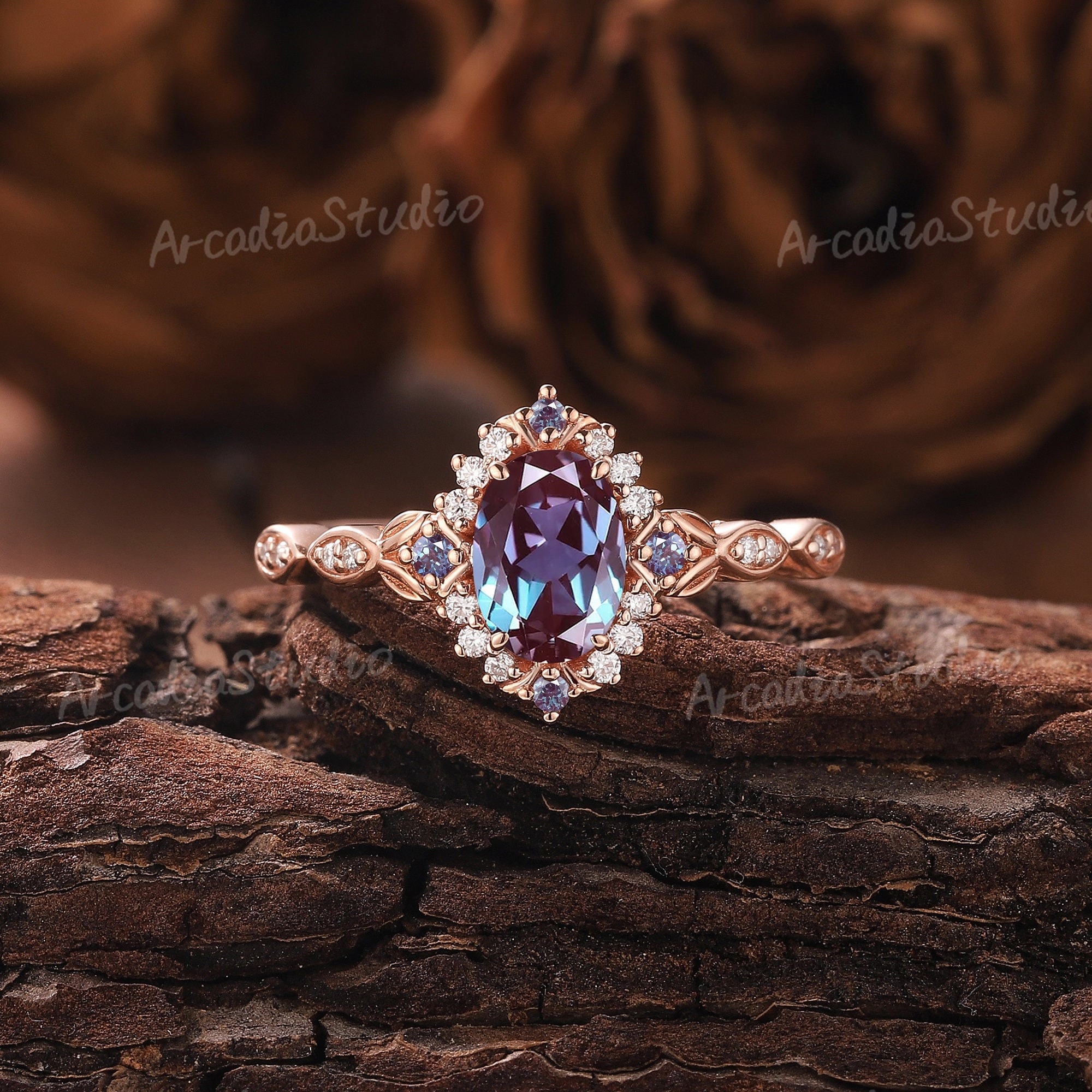 Vintage Alexandrite Engagement Ring Nature Ring Leaf Ring Unique ...