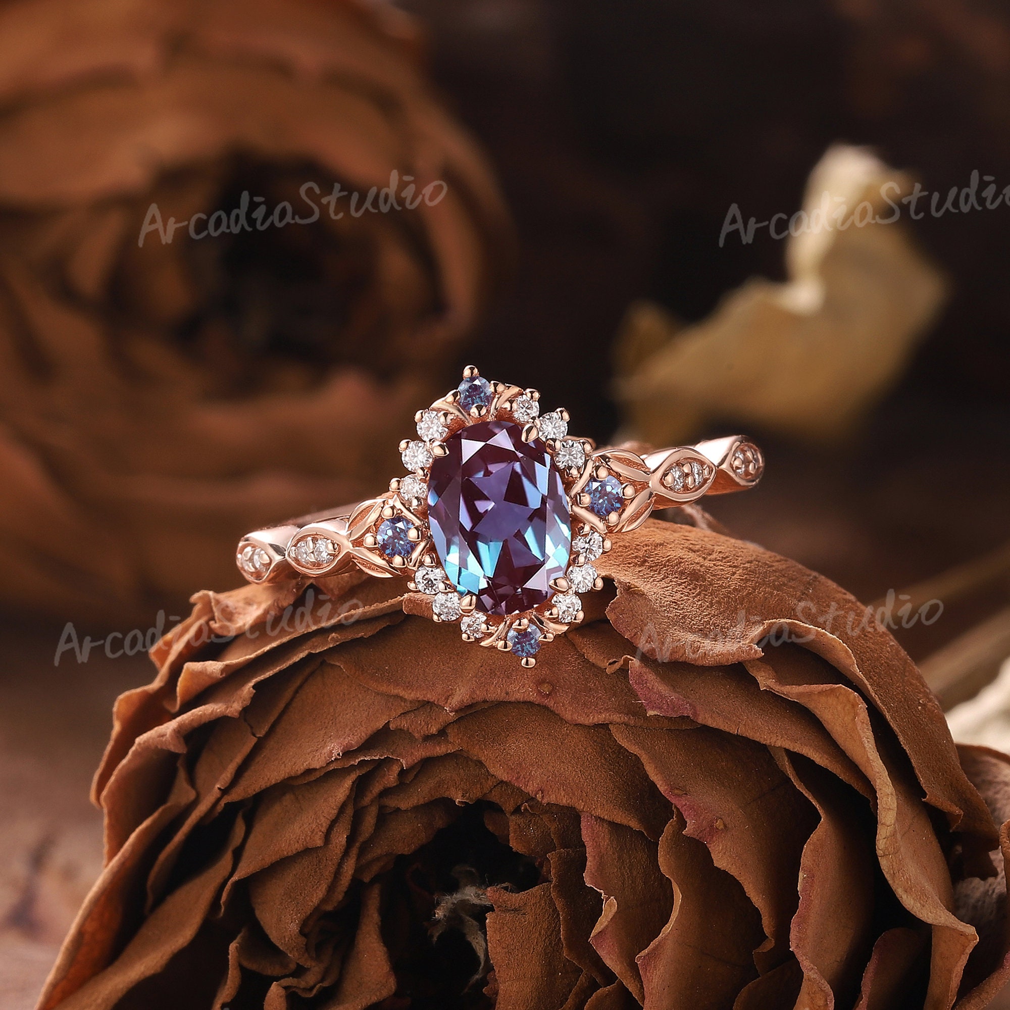 Vintage Alexandrite Engagement Ring Nature Ring Leaf Ring Unique ...
