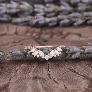 Unique Moissanite Wedding Band Curved Marquise Rose Gold Moissanite ...
