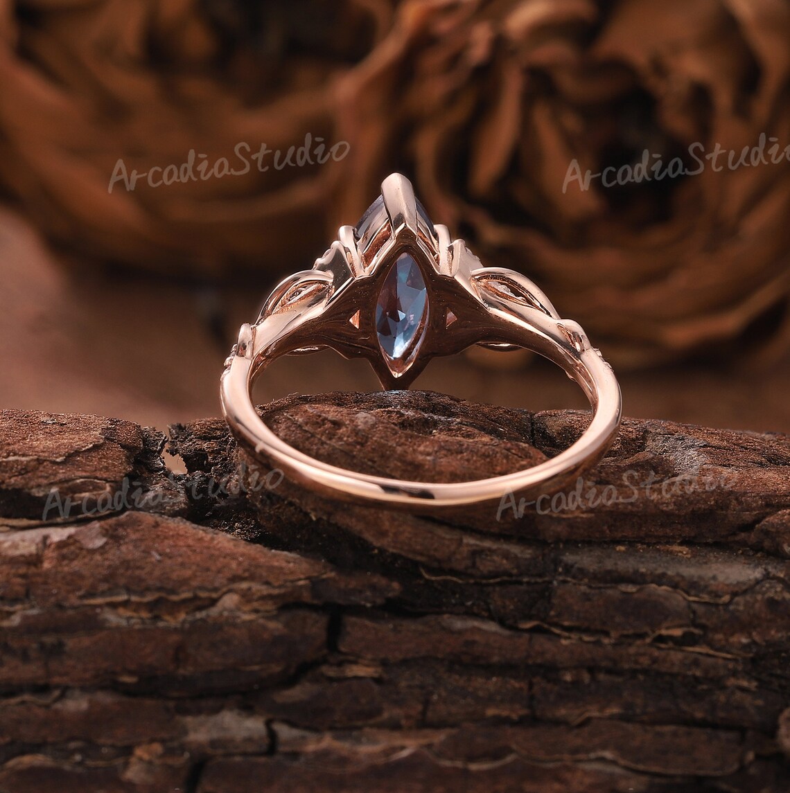 Vintage Alexandrite Engagement Ring Marquise Ring Moissanite Cluster ...