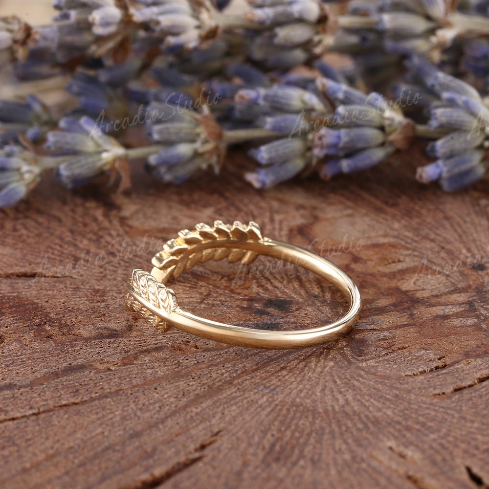 Vintage Leaf Engagement Ring Yellow Gold Leaf Wedding Band | Etsy
