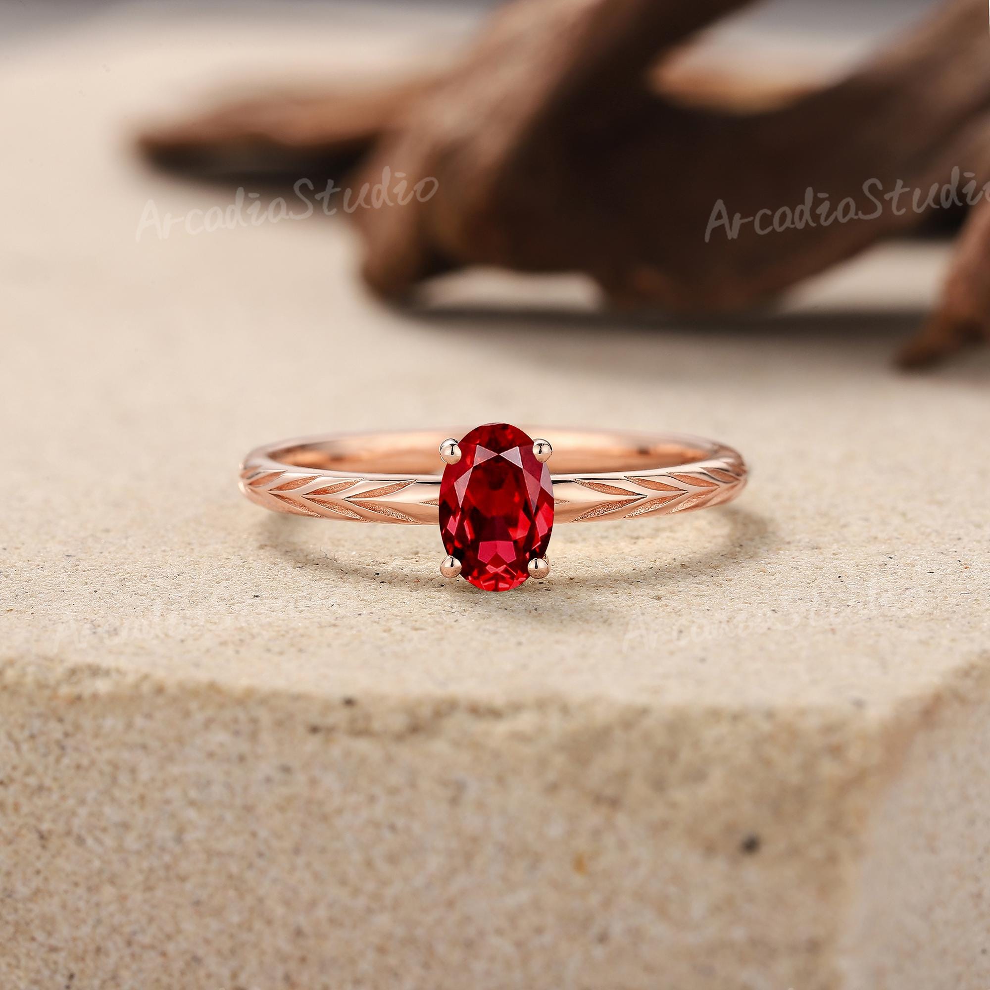 Vintage Ruby Engagement Ring Art Deco Hand Engraved Wedding Ring Unique ...