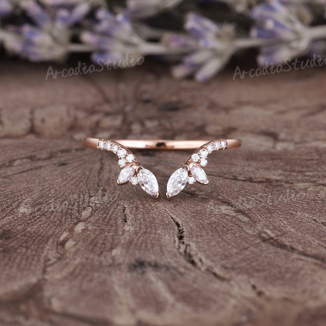 Unique Moissanite Curved Weddign Band Vintage Open Stacking Wedding ...