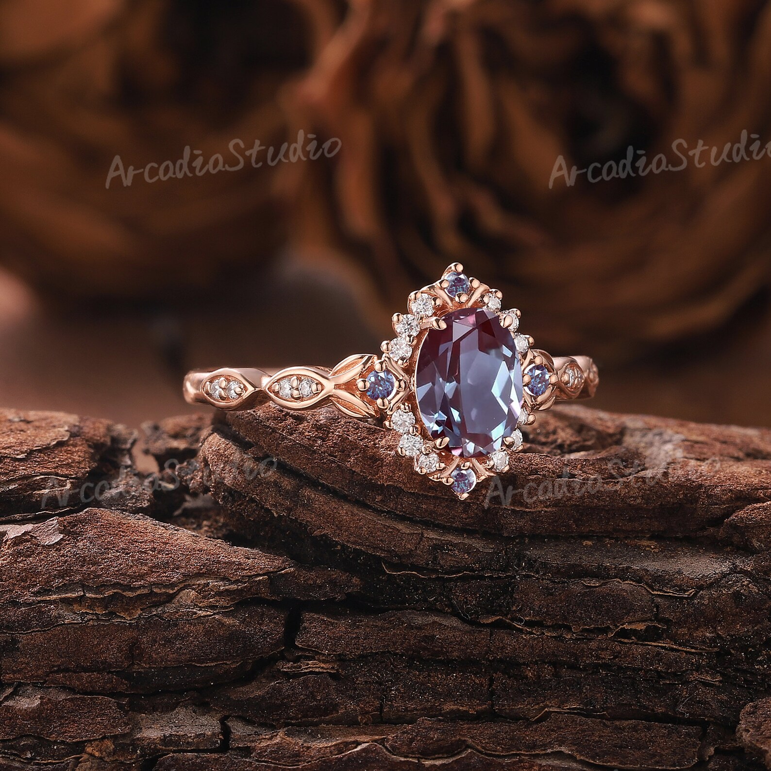 Vintage Alexandrite Engagement Ring Nature Ring Leaf Ring Unique ...