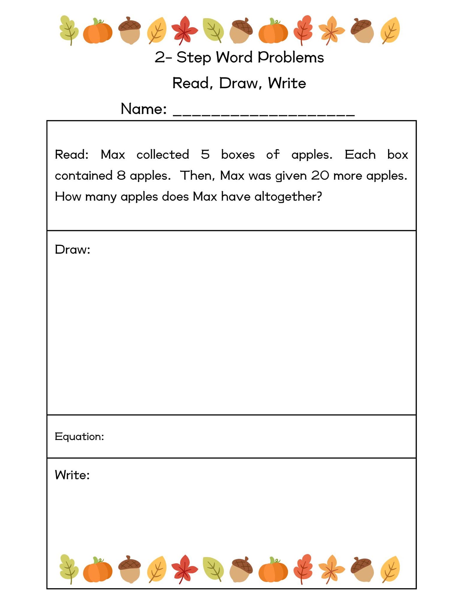 Multiplication 2 Step Word Problems fall Theme - Etsy